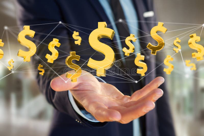 Dollar Sign Flying Around a Network Connection - 3d Render Stock Image ...