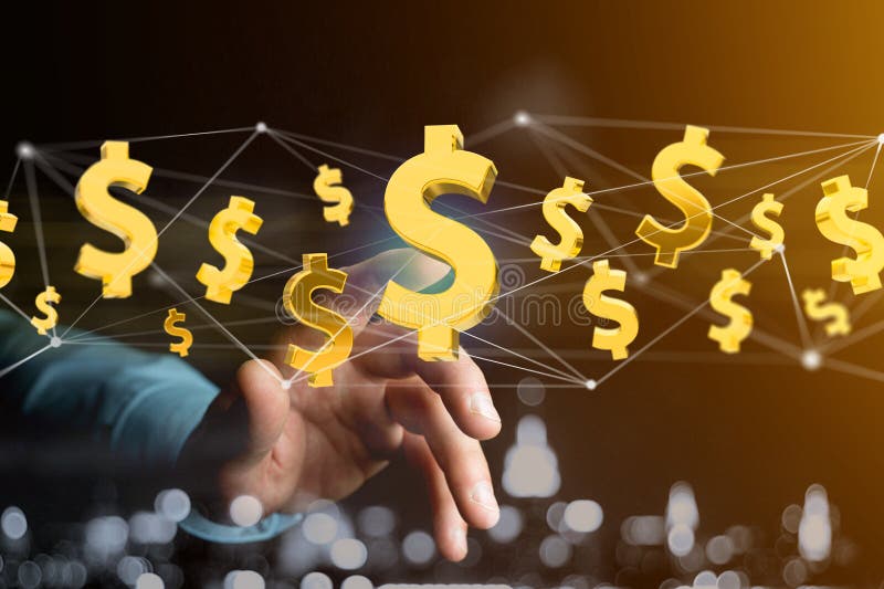 Dollar Sign Flying Around a Network Connection - 3d Render Stock Photo ...
