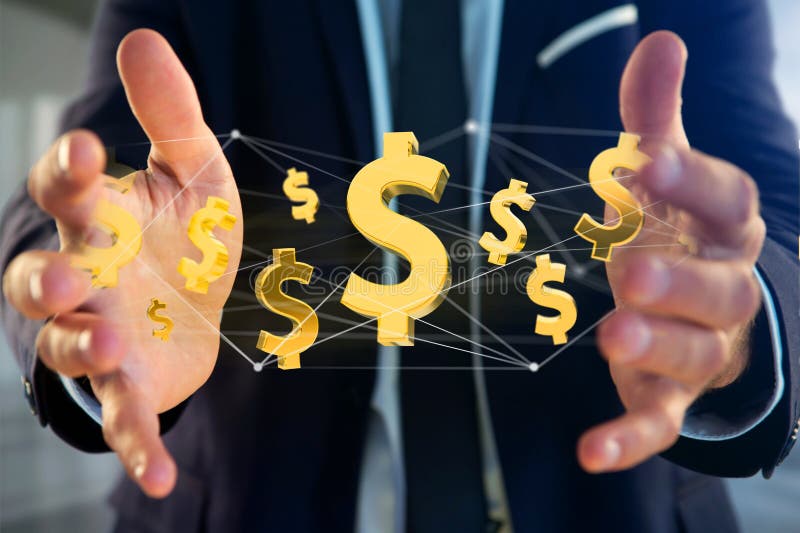 Dollar Sign Flying Around a Network Connection - 3d Render Stock ...