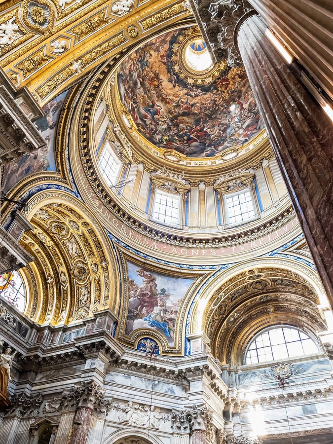 View of Dome Interior Decoration in Catholic Cathedral Editorial ...