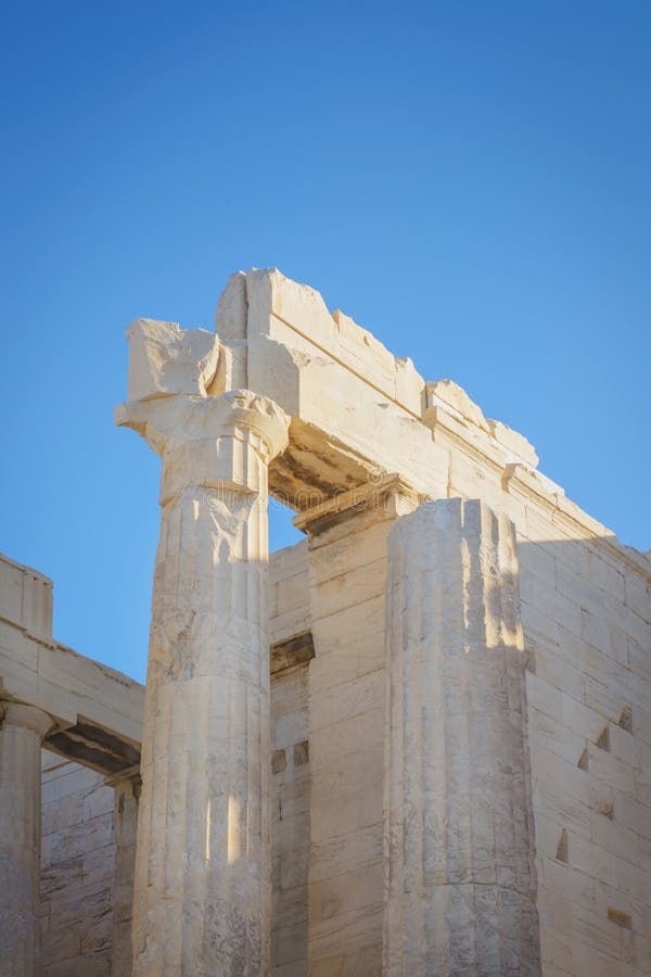 View of the Doric Column in the Acropolis Against the Blue Sky in ...