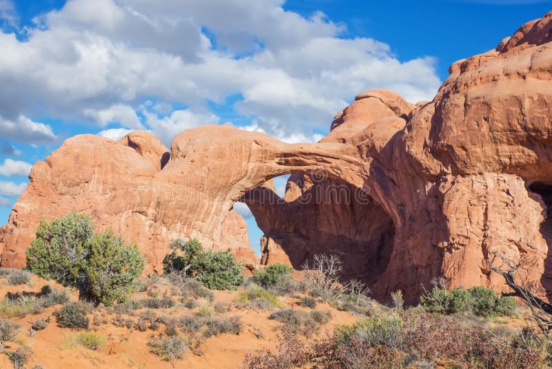 View of the Double Arch in Arches National Park, Utah Stock Photo ...