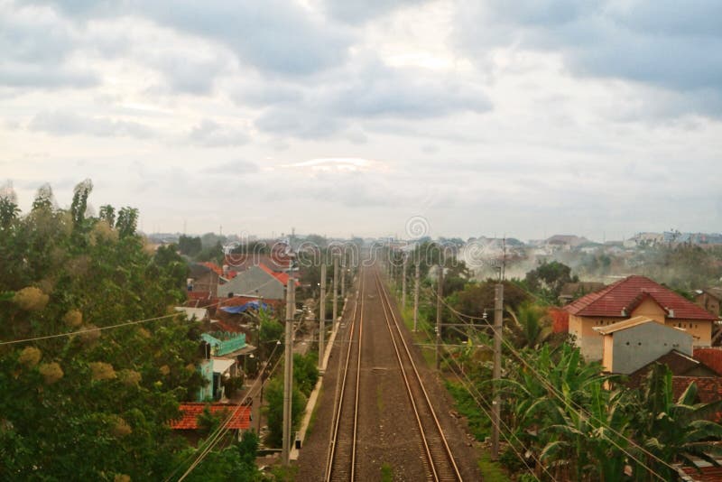 View of the Double Track Railway Area in the Morning Stock Image ...