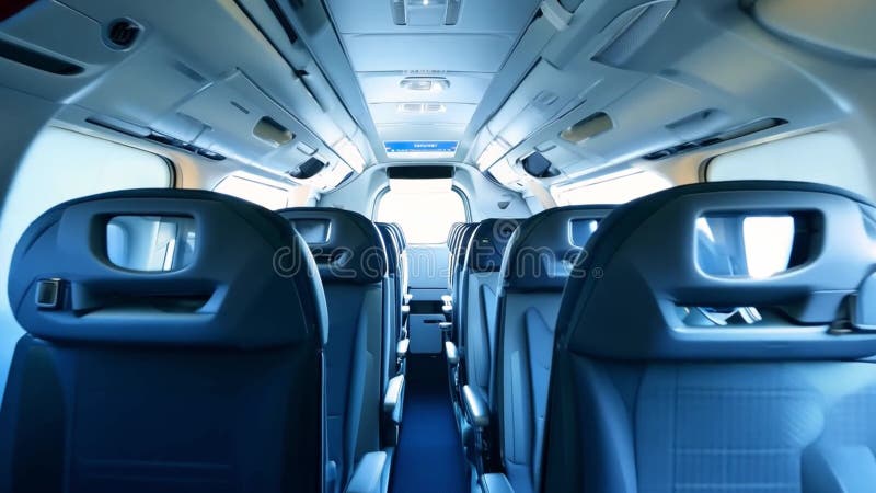 Empty Airplane Cabin Seats Facing the Back of the Plane Stock Video ...