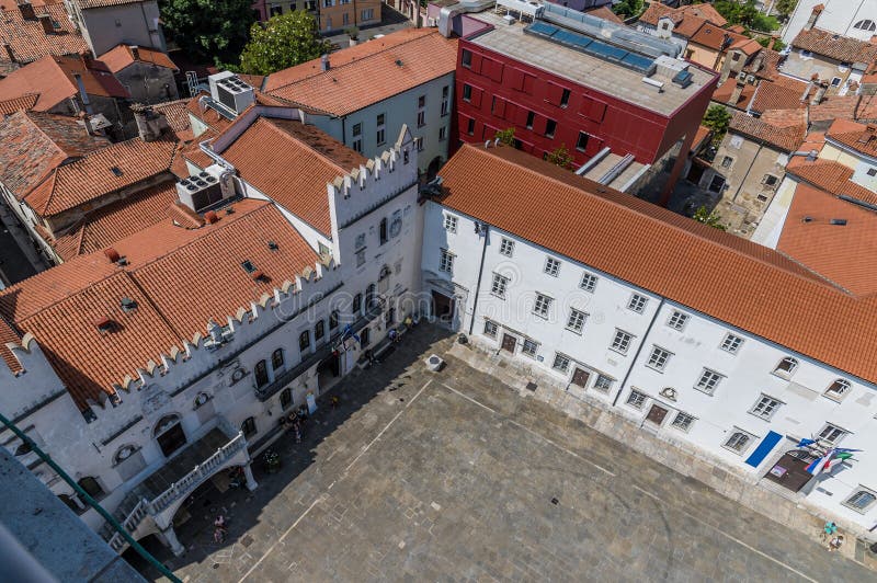 A View Down from the Clock Tower into Tito Square, Koper, Slovenia ...