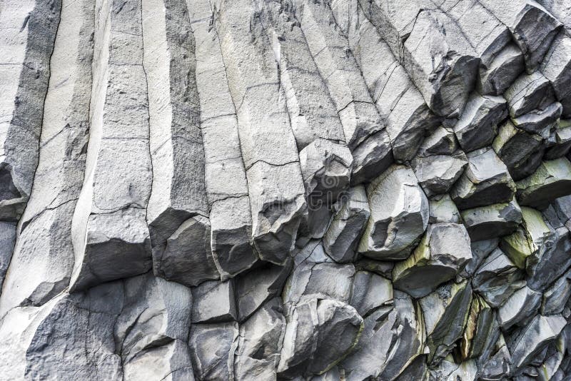 View from Down at Hexagonal Basalt Cliffs in the Bottom of Reynisfjall ...