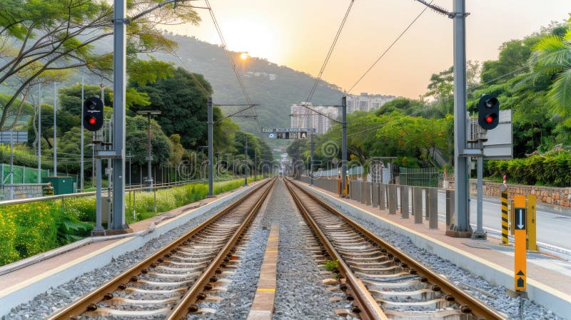 A View Down the Middle of Train Tracks As they Split at a Crossing. the ...