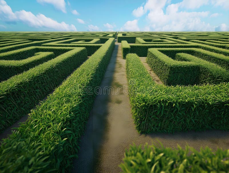Green Maze Path Red Brick Walkway Sunny Day Stock Illustration ...