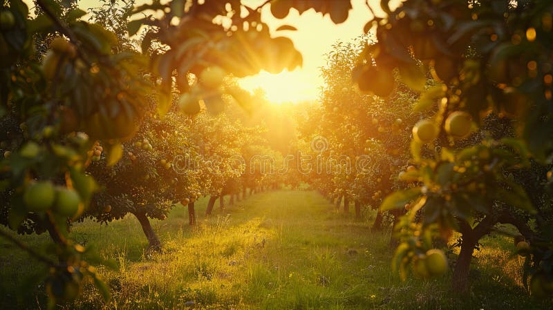 Golden Sunlight Shining Fruit Trees Orchard Stock Photos - Free ...