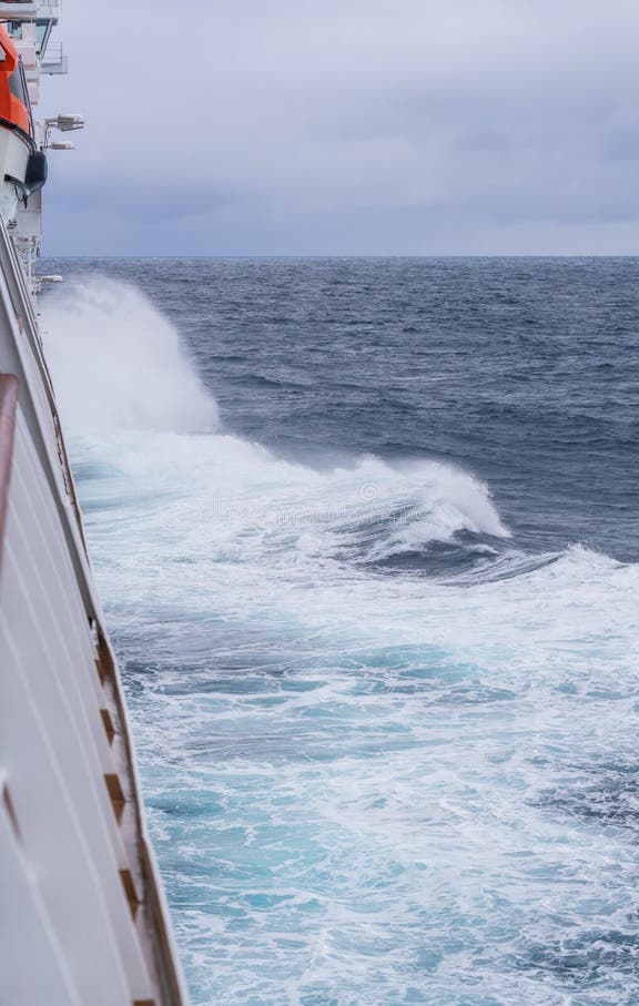 View Down the Side of a Cruise Ship in Arctic Ocean Going through High ...
