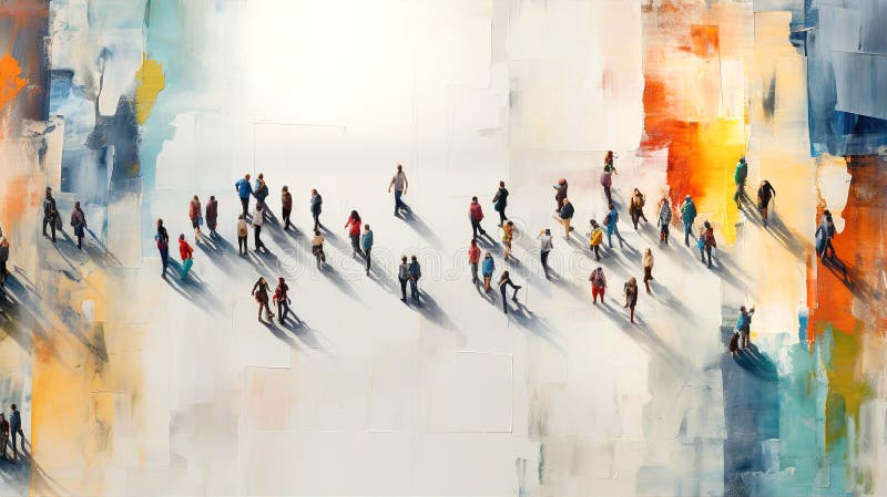 View Down on White Marble Floor and Lots of People Walking in Different ...