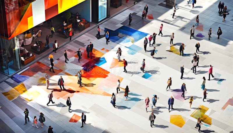 View Down on White Marble Floor and Lots of People Walking in Different ...