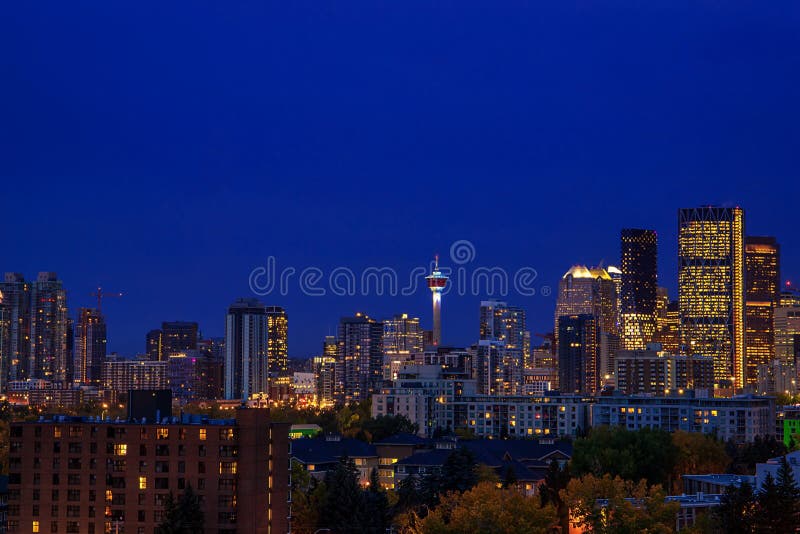 Downtown Calgary Skyline Illuminated at Night Editorial Stock Image ...