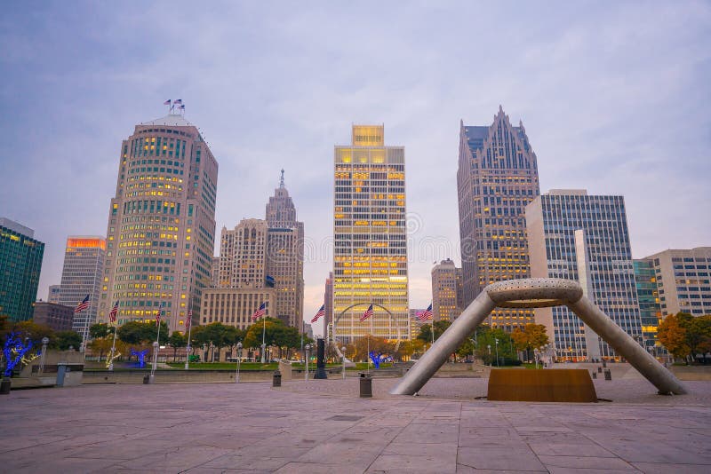 View of Downtown Detroit Riverfront Stock Photo - Image of cityscape ...