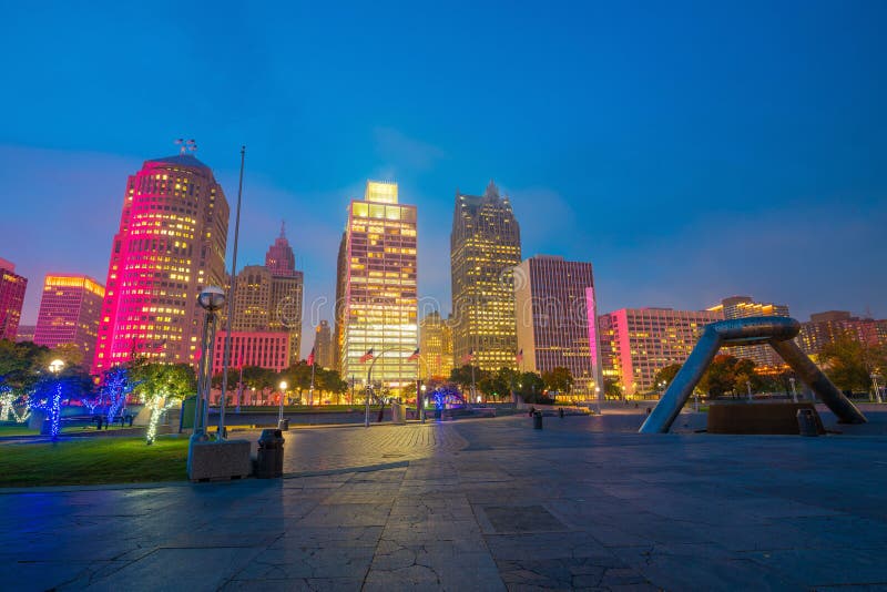 View of Downtown Detroit Riverfront Stock Photo - Image of business ...