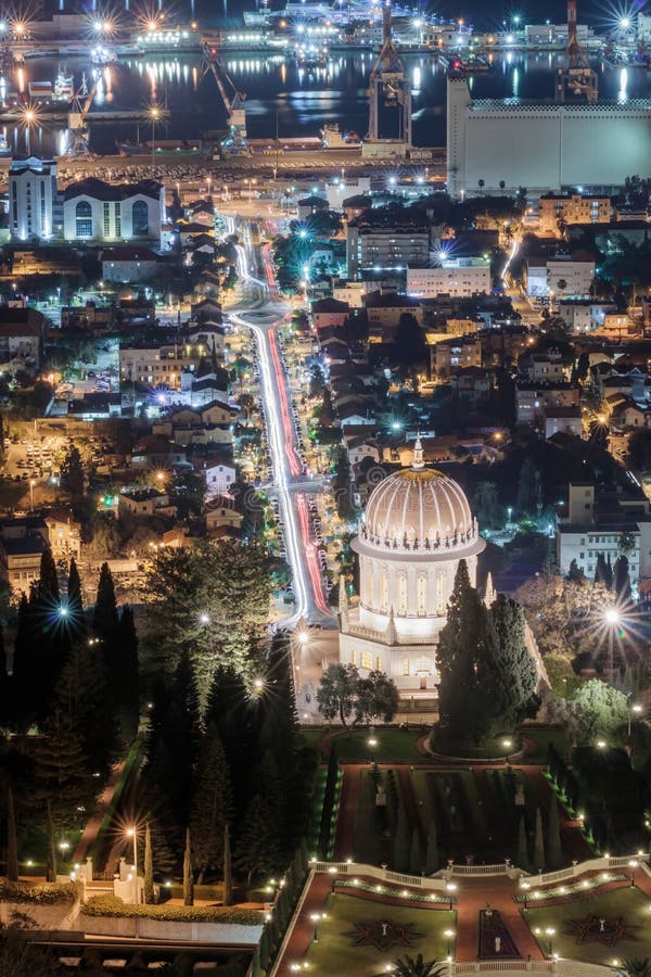 View of Downtown Haifa, Haifa Harbor and Bay at Night Stock Image ...
