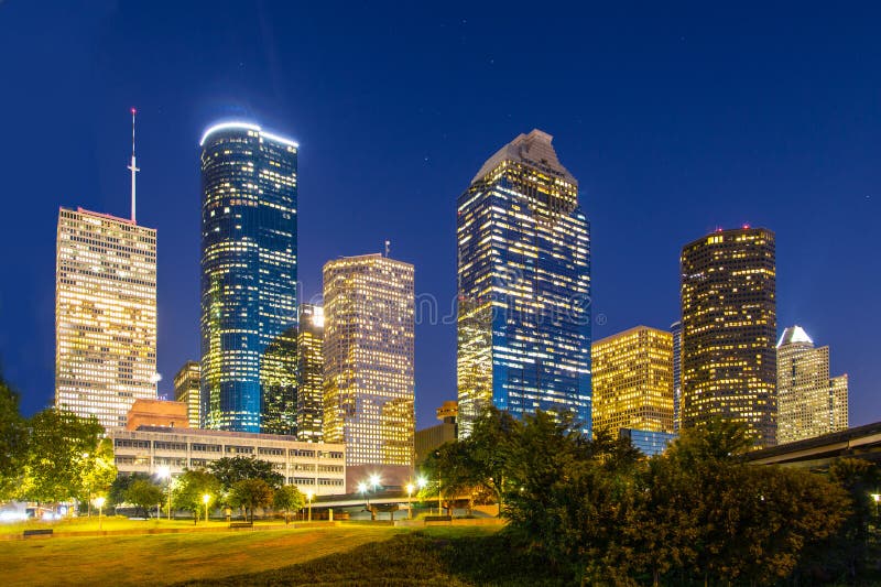 View on Downtown Houston by Night Stock Photo - Image of illumination ...