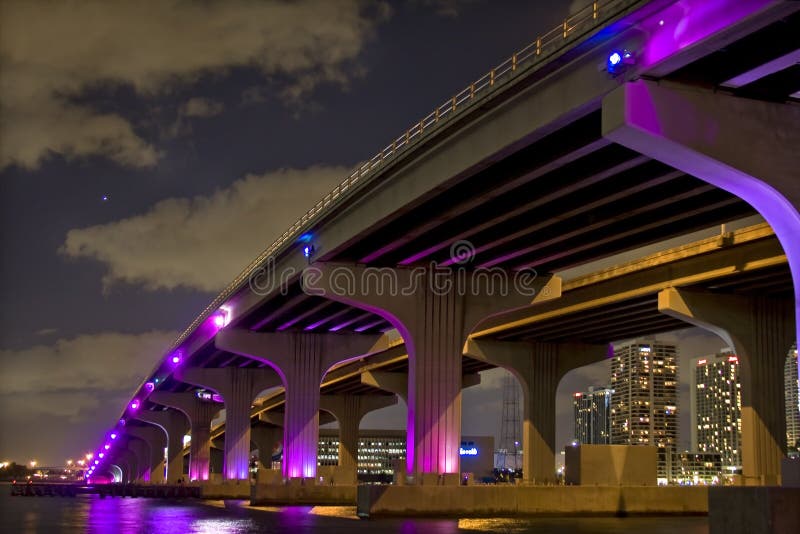 Miami Bridge at Night stock photo. Image of overpass, river - 4134928