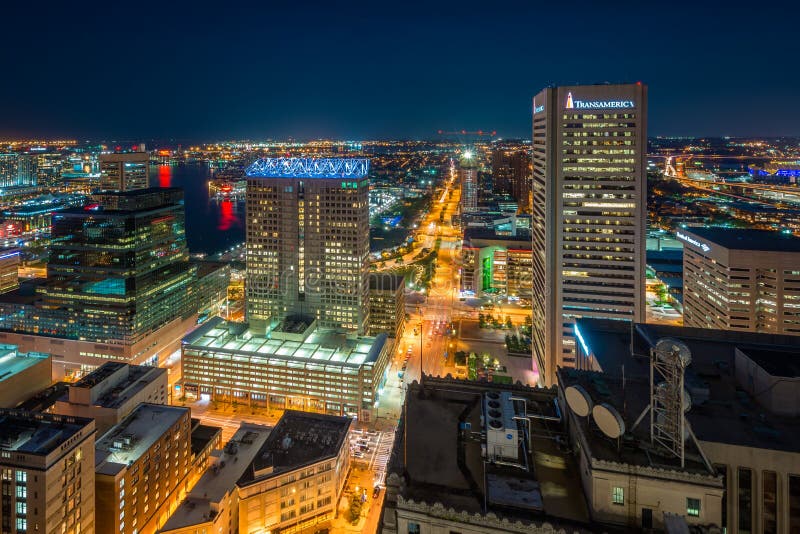 View of Downtown at Night, in Baltimore, Maryland Editorial Photography ...