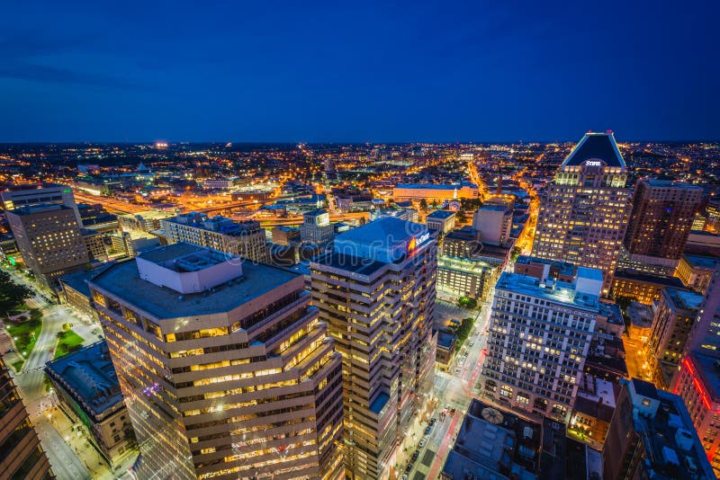 View of Downtown at Night, in Baltimore, Maryland Editorial Stock Image ...