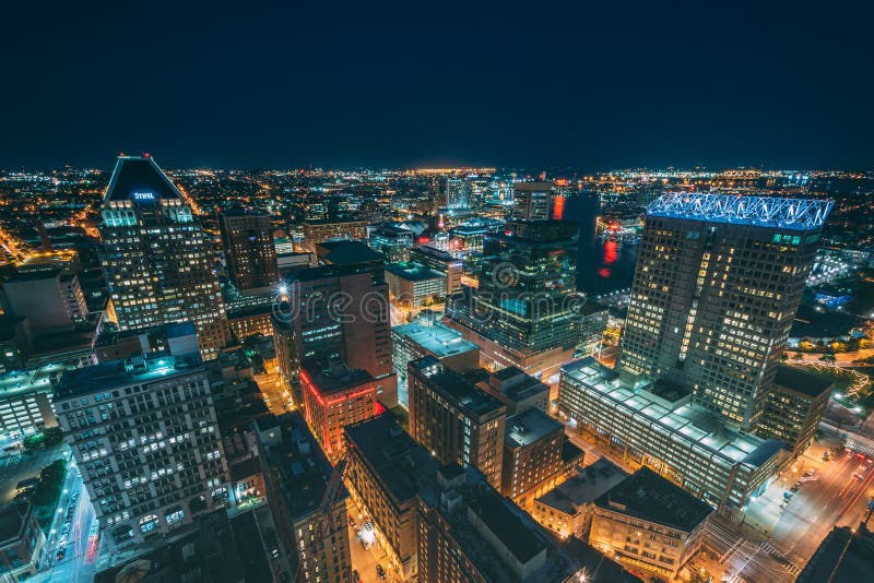 View of Downtown at Night, in Baltimore, Maryland Editorial Image ...