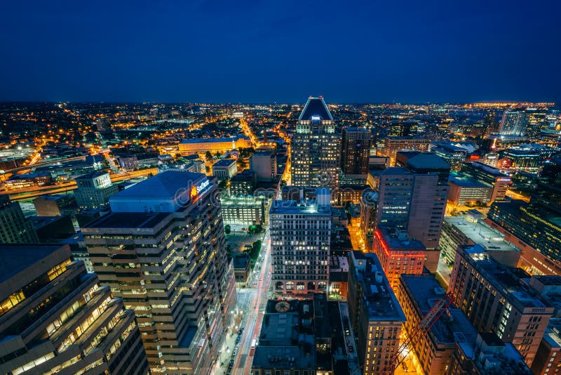 View of Downtown at Night, in Baltimore, Maryland Editorial Image ...