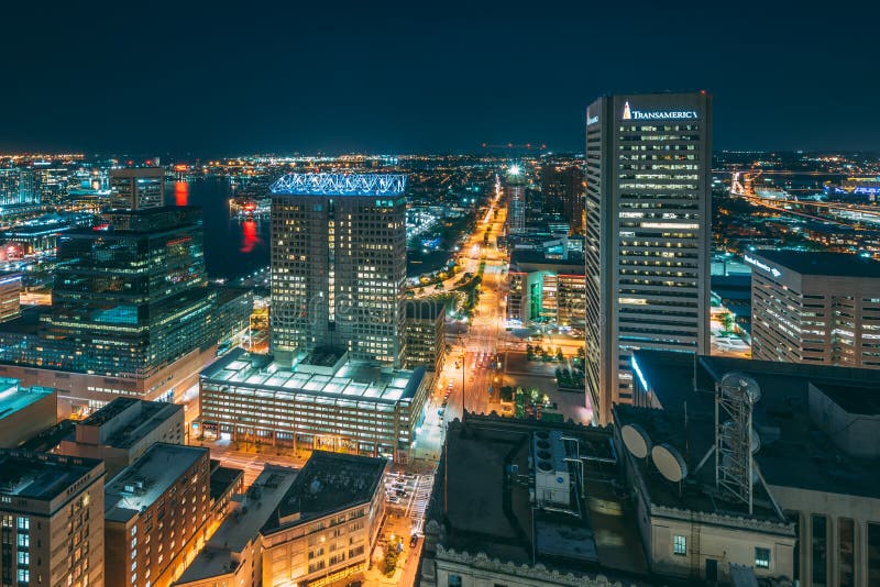 View of Downtown at Night, in Baltimore, Maryland Editorial Photo ...