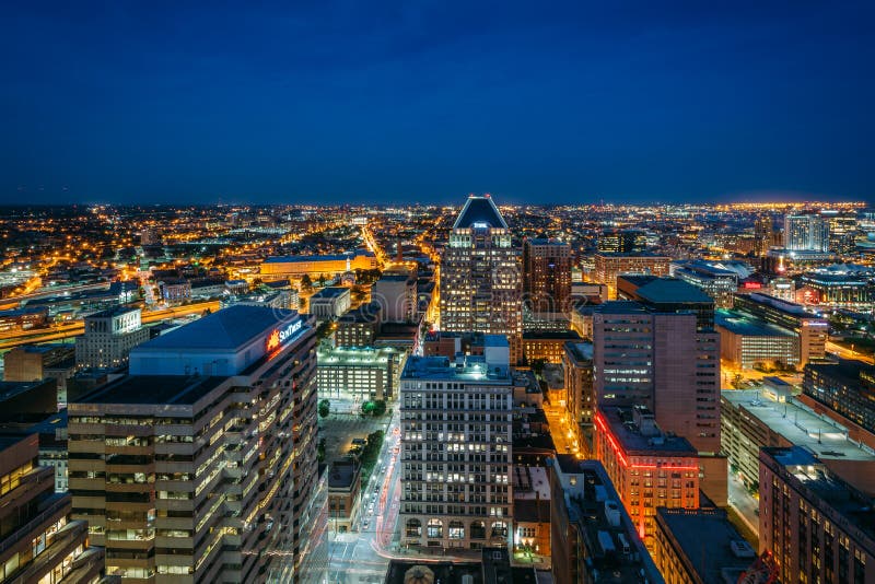 View of Downtown at Night, in Baltimore, Maryland Editorial Stock Image ...