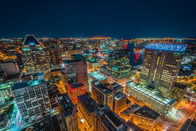 View of Downtown at Night, in Baltimore, Maryland Editorial Stock Image ...