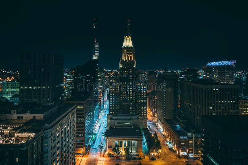 View of Downtown at Night in Baltimore, Maryland Editorial Image ...