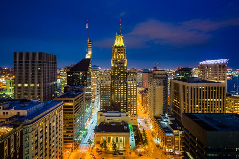 View of Downtown at Night in Baltimore, Maryland Editorial Image ...