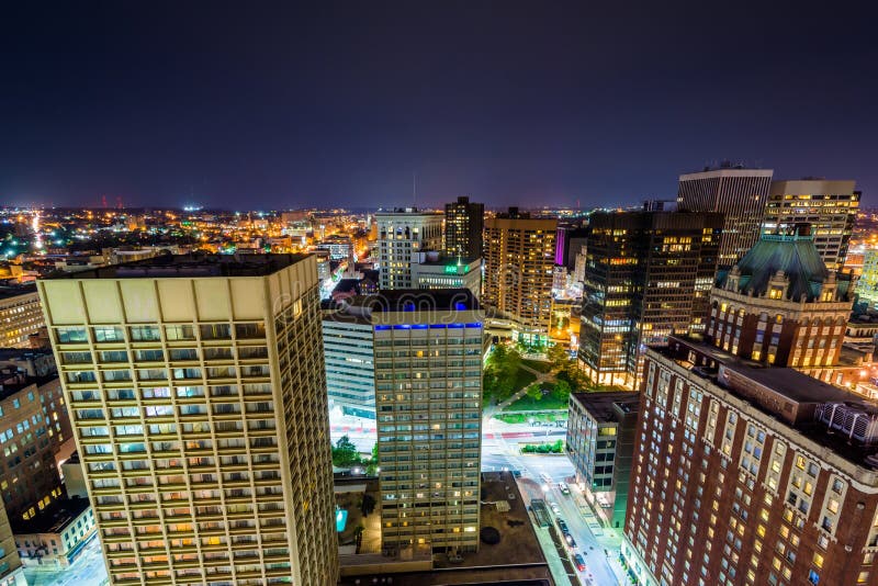 View of Downtown at Night in Baltimore, Maryland Editorial Photo ...