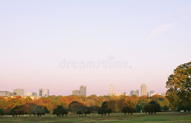 View of Downtown Raleigh Skyline from Dix Park with Fall Foliage Stock ...