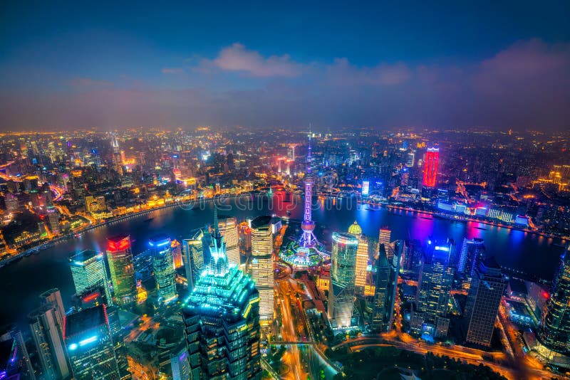 View of Downtown Shanghai Skyline at Twilight Stock Photo - Image of ...