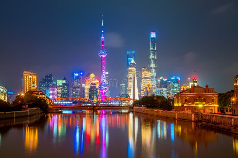 View of Downtown Shanghai Skyline at Twilight Stock Photo - Image of ...