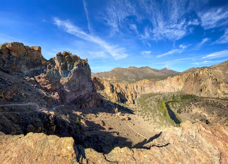 View of Dramatic Caldera of Smith Rock State Park Stock Photo - Image ...