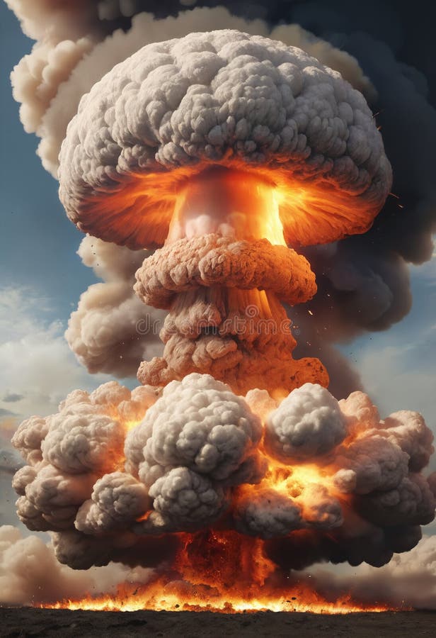 A Dramatic Large Nuclear Explosion Mushroom Cloud Fire Ball Stock ...