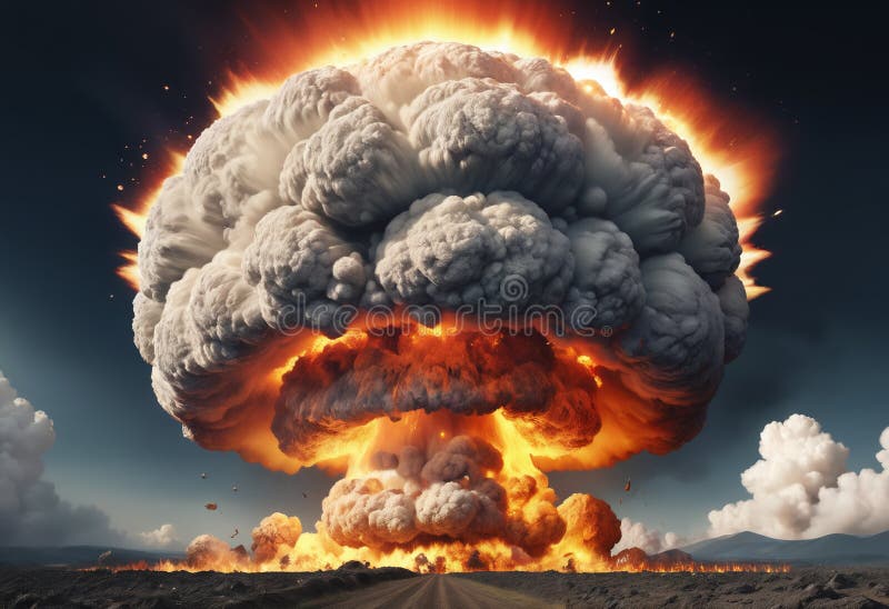 A Dramatic Large Nuclear Explosion Mushroom Cloud Fire Ball Stock ...