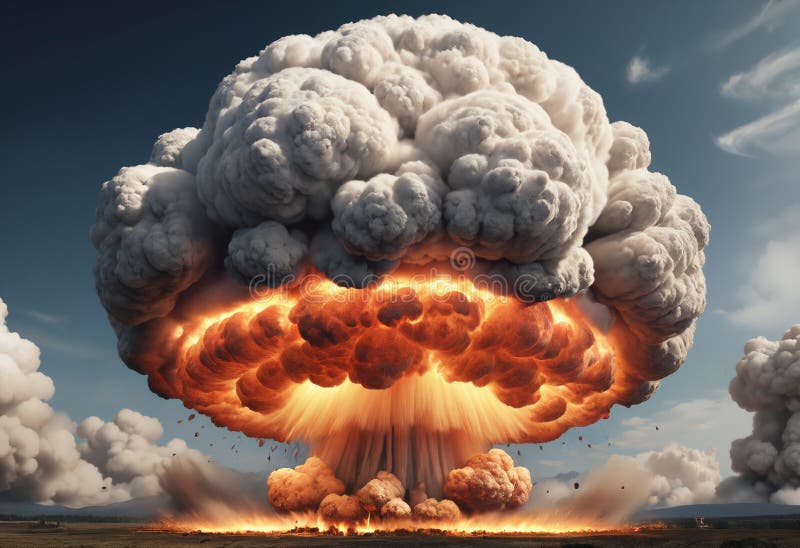 A Dramatic Large Nuclear Explosion Mushroom Cloud Fire Ball Stock ...
