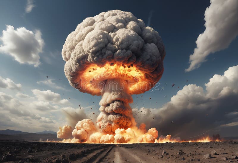 A Dramatic Large Nuclear Explosion Mushroom Cloud Fire Ball Stock ...