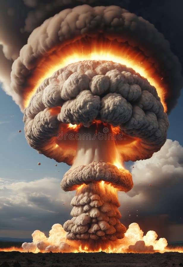 A Dramatic Large Nuclear Explosion Mushroom Cloud Fire Ball Stock ...