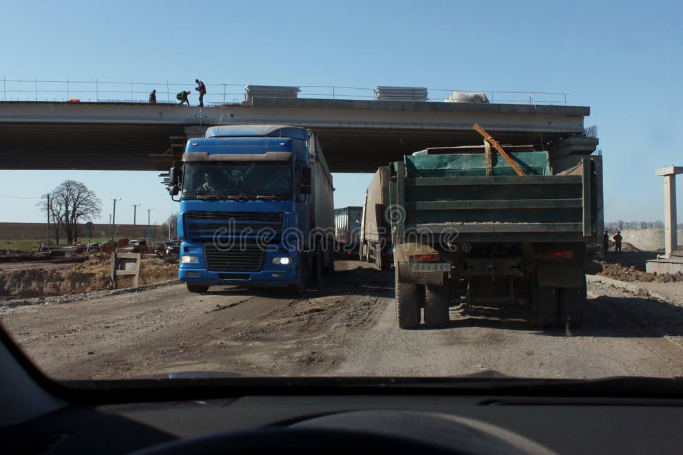 View from the Driver S Seat of the Construction of an Overpass at a ...