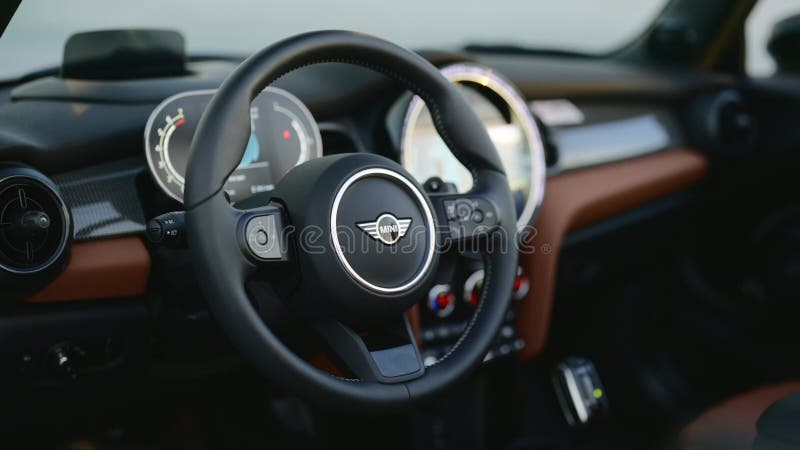 View from the Driver Seat To Steering Wheel with Mini Cooper Winged ...