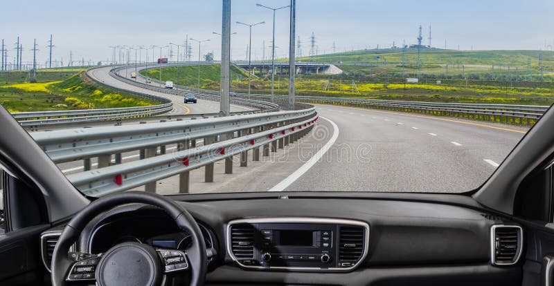 View from a Driving Car on Country Highway Stock Image - Image of rural ...