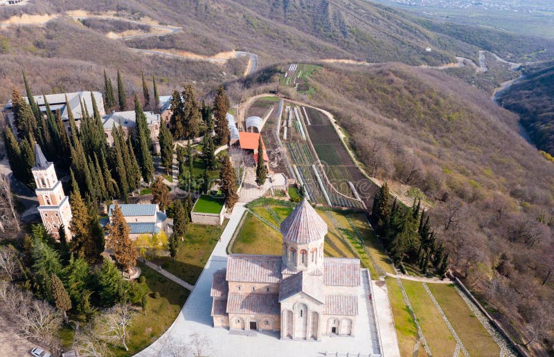 View from Drone of Bodbe Monastery on Hill Slope in Spring Stock Image ...