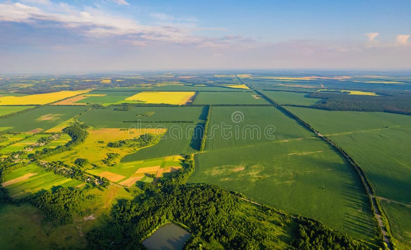 View Drone Shot of a Green Field and River Stock Photo - Image of ...