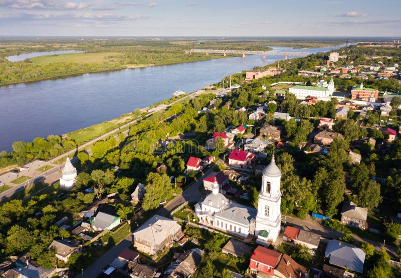 View from Drones of Historical Part of the Murom with Oka River Stock ...