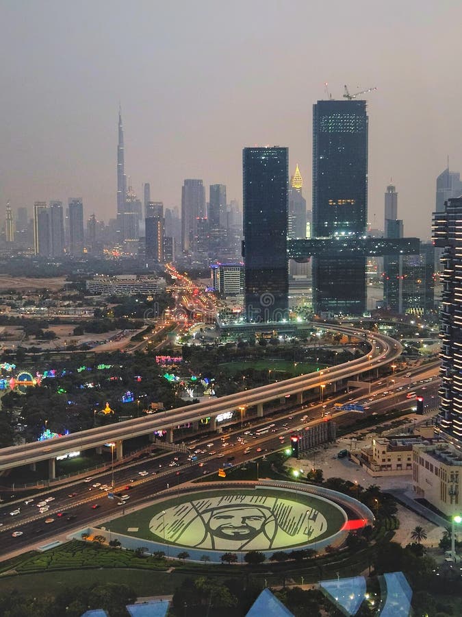 View of Dubai from Dubai Frame Editorial Stock Image - Image of evening ...