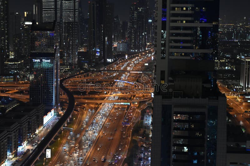 View of Dubai from a Height during the Night Editorial Stock Image ...
