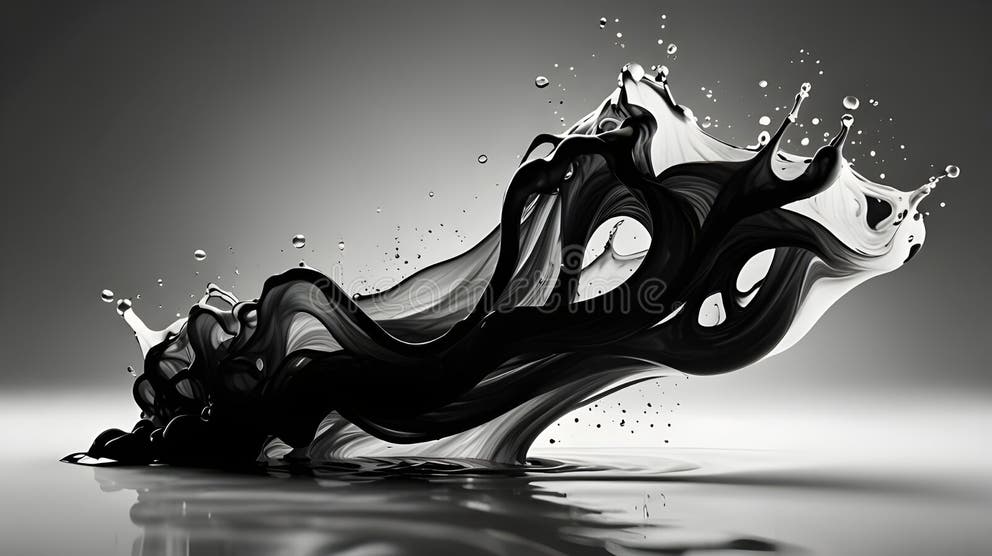 A Dynamic, Flowing Ink-in-water Effect in Monochrome Stock Illustration ...
